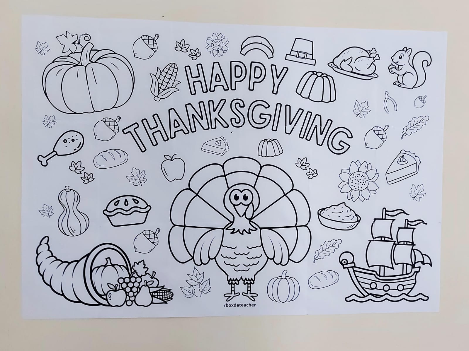Thanksgiving Coloring Poster – Box da Teacher